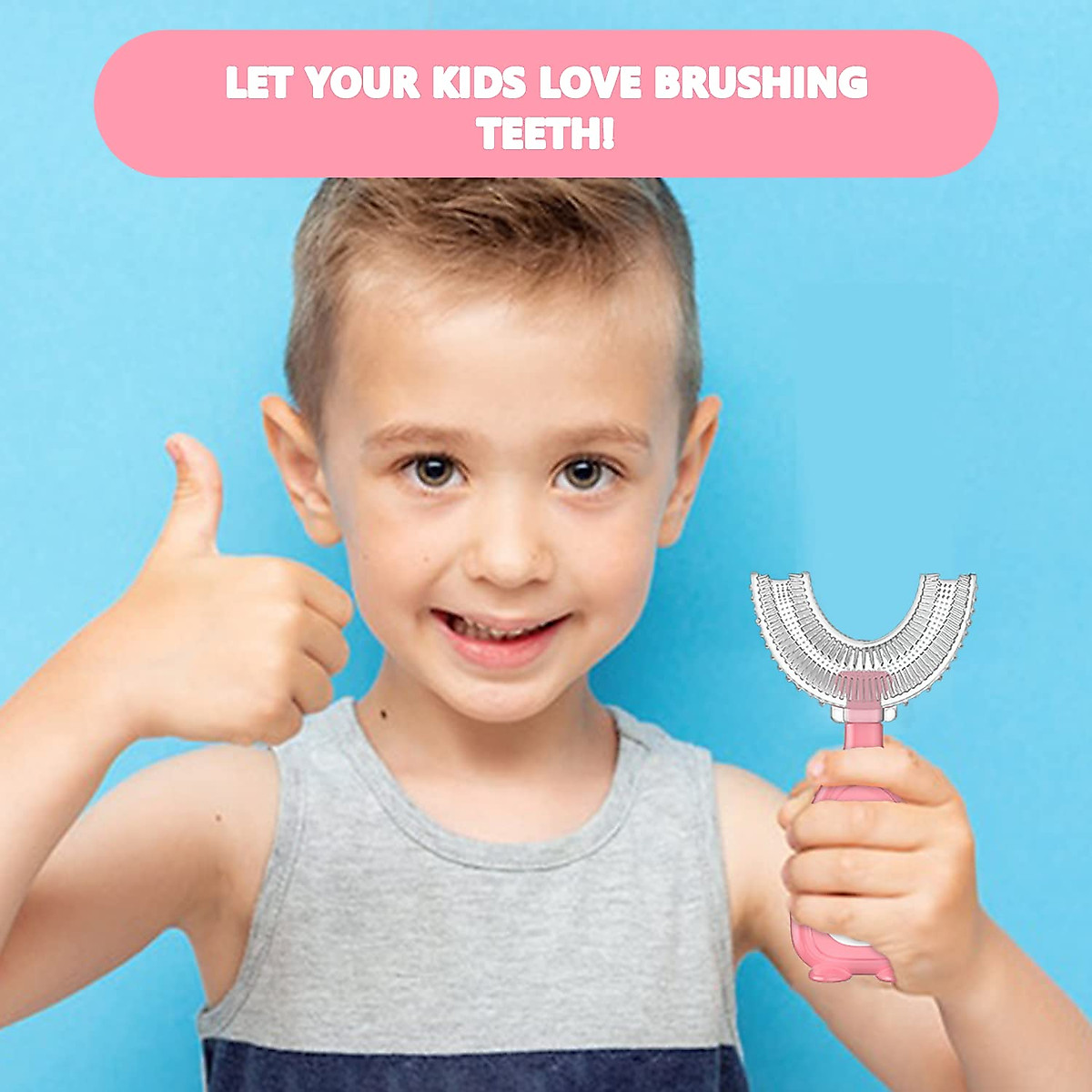 Wosninba 2PCS Kids U Shaped Toothbrush 360° Manual Toothbrush with Silicone Brush Head Full Mouth Toothbrush for Toddlers and Children (Style A)