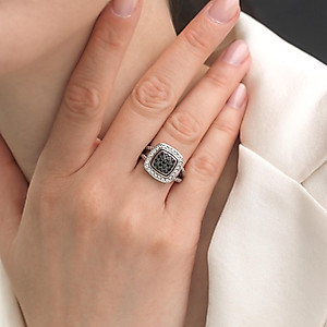 DoubleAccent Sterling Silver Ring White & Black CZ Rope Design Band Womens Ring 14MM (Size 5 to 9), 5