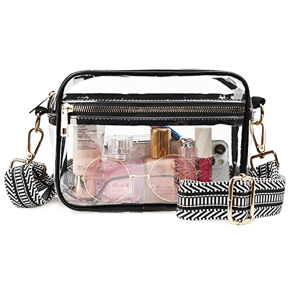 WEDDINGHELPER Clear Crossbody Bag, Clear Bag Stadium Approved Clear Purse with Adjustable Strap for Sports Concerts Festivals Events (Black-color1)