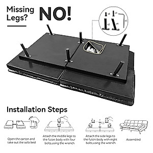 Cozysnooze Convertible Futon Sofa Bed Couch,Faux Leather Futon Sofa Couch,Memory Foam Futons,Small Splitback Modern Loveseat Sleeper Couch Bed for Living Room,Office,Apartment,Bright Black