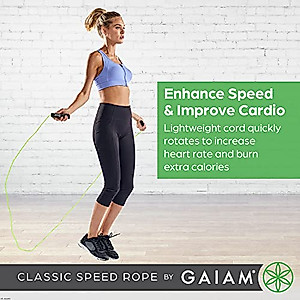 Gaiam Classic Speed Rope for Women and Men - Jumping Rope for Fitness and Exercise - Lightweight, Tangle-Free, Portable, and Adjustable Jump Rope for Training, Cardio, Aerobic Skipping
