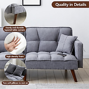 Alyncasa Folding Futon Sofa Bed, Chenille Fabric Sleeper Couch Recliner with USB Charging Port, Storage Pouch, Adjustable Angle backrest for Living Room, Bedroom, Apartment (Dark Gray)