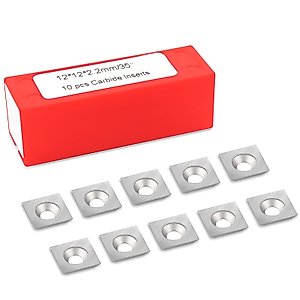 BINSTAK - K1222 -Square Corner 12mm Carbide Inserts 4 Edges (12mm lengthX12mm widthX2.2mm thick-35 Degree Cutting Angle), 10pcs, Countersink Hole, for BINSTAK 1/4" Shank 1-1/4" Cut Dia. CNC Router Bit