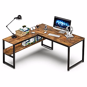 WiberWi L Shaped Desk, Office Computer Corner Desk, 55 inch Home Gaming Desk Table, Writing Study Workstation with Storage Shelves for Home Office, Space-Saving, Industrial, Rustic Brown