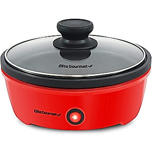 Elite Gourmet EGL-6101# Personal Stir Fry Griddle Pan, Rapid Heat Up, 650 Watts Non-stick Electric Skillet with Tempered Glass Lid, Red