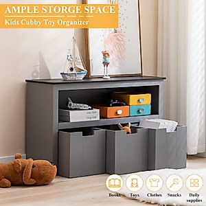AUXSOUL Toy Storage Organizer - Kids Toy Organizers with Blackboard - 3 Storage Bins and Open Shelf - Suitable for School Classroom, Children's Room, Playroom, Hallway(Grey)
