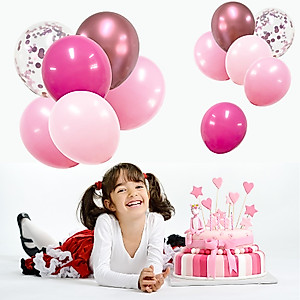 ANSOMO Pink Latex Balloons Party Decorations 12 Inch 50 Pcs Hot Pink Pastel Confetti Metallic Chrome Blush Ribbons Wedding Birthday Bridal Baby Shower Bachelorette Décor Supplies Girls Women