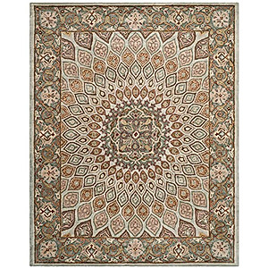 SAFAVIEH Heritage Collection Area Rug - 3'6" Round, Light Brown & Grey, Handmade Traditional Oriental Wool, Ideal for High Traffic Areas in Living Room, Bedroom (HG914A)