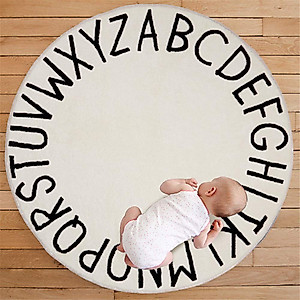 SHACOS Ultra Soft Round ABC Rug 4 Ft Alphabet Rug for Kids Room Play Rug Baby Nursery Rug Educational Playroom Carpet Classroom Rug (4 ft, Beige)