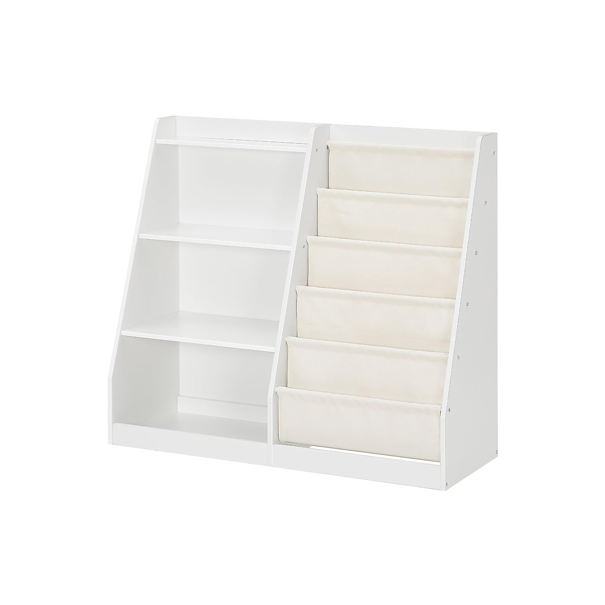 CHOEZON 4-Tier Kids Bookshelf and Toy Storage, 6 Layer Fabric Toddler Bookshelf, Kids Toy Storage Organizer, Sling Kids Bookcase, for Playroom, Bedroom, Nursery, Classroom, White MCW05WT