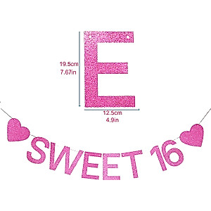 16th Birthday Party Decorations for Girls Hot Pink Sweet 16 Glitter Birthday Banner Happy 16 Years Old Birthday Decor Supplies Birthday Gift Photo Backdrop