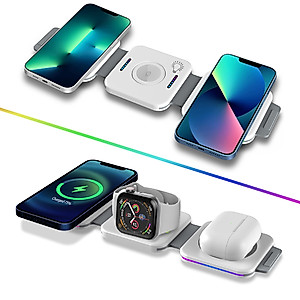 Magnetic Wireless Charger Foldable,15W Fast Mag-Safe Charger Compatible with iPhone 15/14/13/12/11/Pro/SE/XS/XR/X/8,3 in 1 Charging Pad Compatible with iWatch 8/7/6/SE/5/4/3/2,Airpods 2/3/Pro,Samsung