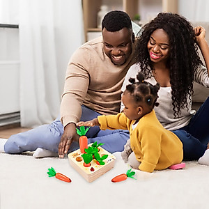 SGVV90 Shape Sorting Matching Montessori Wooden Toy, Farm Harvest Stem Puzzle Game with 7 Sizes Vegetables and Fruits, Developmental Preschool Educational Gifts for Toddlers (Carrot)