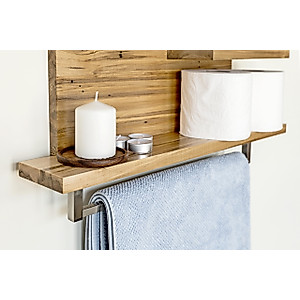Straga Rustic Wall Mounted Bathroom Shelves - 23" Hardwood Shelf Organizers with 18" Towels Holder - A Modern Addition To Your Bathroom, Powder Room, Guest Bathroom and More (Wormy Maple)