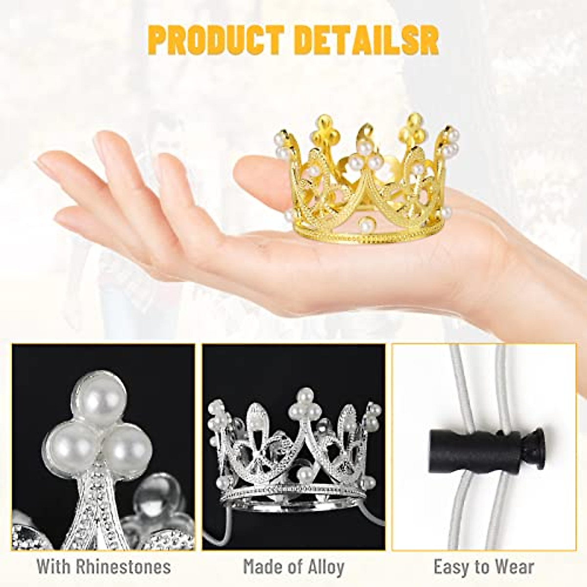 2Pcs Pet Birthday Party Crown for Small Dog with Adjustable Strap Hat Rhinestone Faux Pearl Crown for Birthday Party, Adoption Celebration or Gotcha Day Photos(Small)