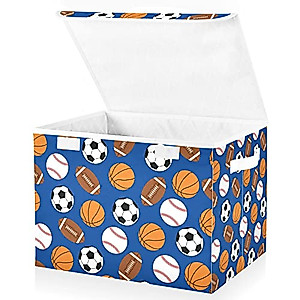 RunningBear Sports Football Baseball Basketball Soccer Large Storage Bins with Lid Collapsible Storage Bin Toy Bin Storage Organizer Decorative Storage Box for Office Outside Cars