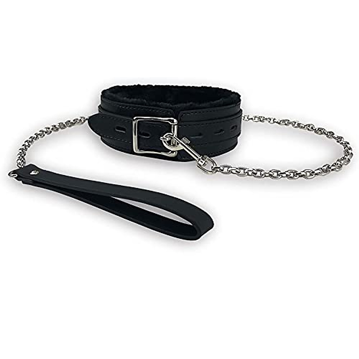 Gothic Plush Leather Collars Choker with Chain Detachable Leash Rope Small Pet Collar Black
