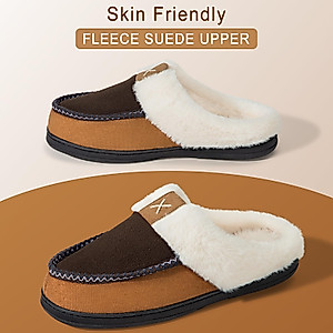 Homitem Men's Memory Foam Slippers,Fuzzy Wool-Like Plush Fleece Lined House Shoes Indoor Outdoor Slippers for Men, Anti-Skid Rubber Sole Home Bedroom Slippers(Size 13-14,Coffee)