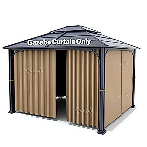 Nitocoby Gazebo Universal Replacement Privacy Curtain Panel Side Wall fits 10'x10' and 10'x12' Gazebos (Khaki, 10x10 Feet)