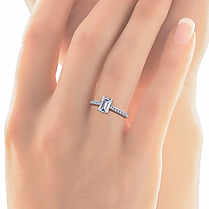 1.40 TCW Emerald Cut Moissanite Solitaire With accents Engagement Bridal Ring For Women In 10KT Solid Gold In Prong Setting For Wedding Anniversary ( Center 1 CT, Clarity VVS1-VVS2 , Color D-E,7)