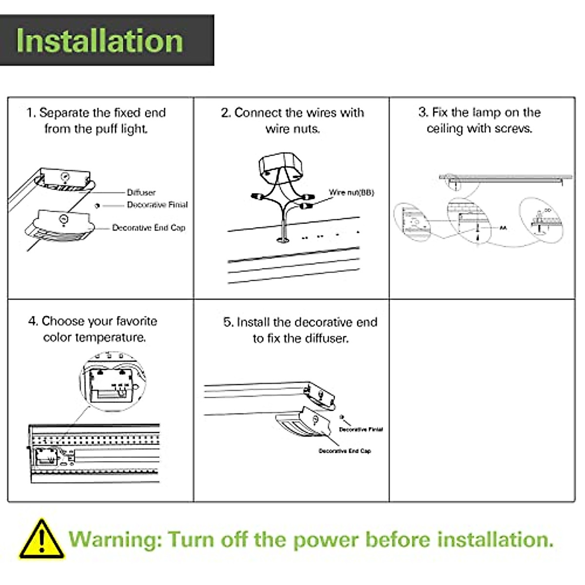 hykolity 2FT 3 CCT LED Flush Mount Puff Lights 30W, 3000lm, 3000K/4000K/5000K Selectable, 2 Foot Kitchen Ceiling Lights for Kitchen, Utility Room, Laundry, Fluorescent Replacement, 120-277V, ETL