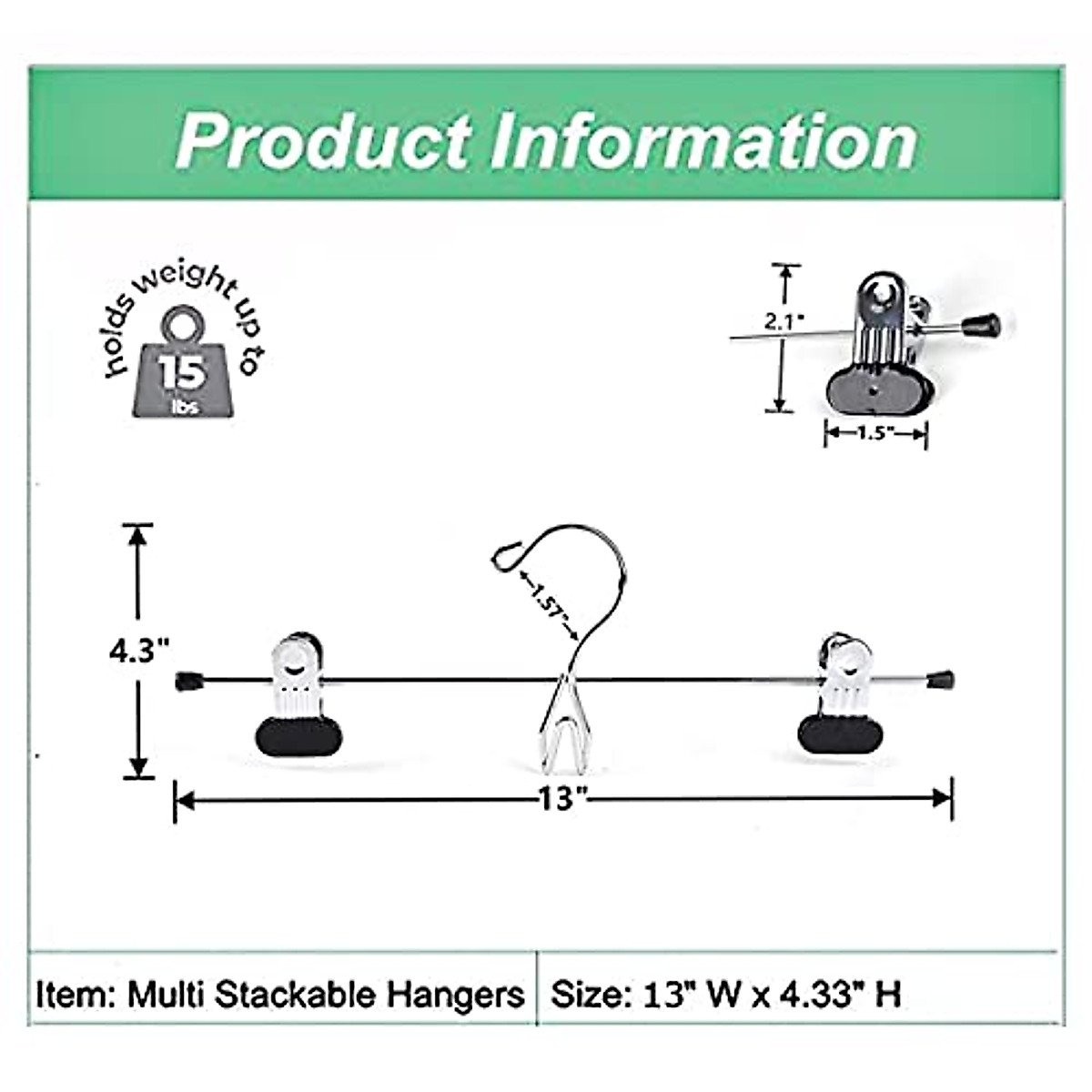 Amber Home 12 Pack Heavy Duty Add on Metal Pants Skirt Hangers, Stackable Add-on Metal Clothes Hangers with 2-Adjustable Clips, Cascading Clip Hangers Space Saving for Jeans, Slacks