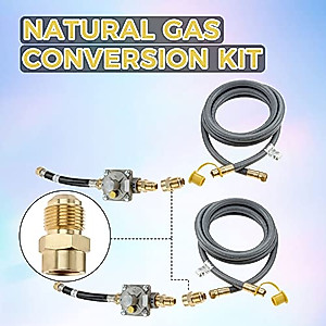 710-0003 Natural Gas Conversion Kit, Hose and Regulator, 10 Feet 1/2 Inch ID Natural Gas Hose with Quick Connect Fittings Compatible with Kitchen-aid, Convert Propane to Natural Gas
