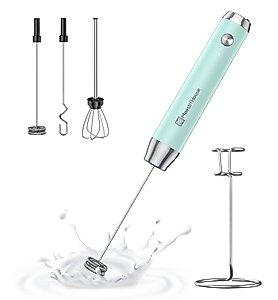 Maestri House Rechargeable Milk Frother with 3 Heads, Handheld Electric Foam Maker Waterproof Detachable Stainless Steel Whisk Drink Mixer Foamer with Stand for Lattes, Cappuccino, Egg
