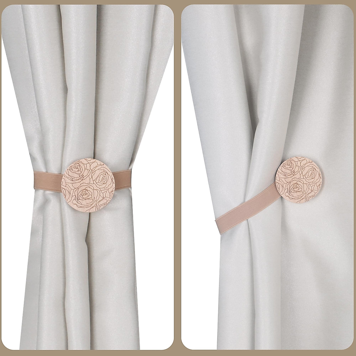 OCIOLI 2 Pack Magnetic Curtain Tiebacks, Rose Curtain Holdbacks Curtain Tiebacks Curtain Ties Magnetic Tie Backs Curtain Pull Backs Curtain Tie Backs for Curtains