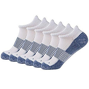 FOOTPLUS Copper Golf Socks For Men Women Summer Copper Ankle Low Cut Sports Hiking Running Golf Tennis Athletic Socks, 6 Pairs White& Blue, Large