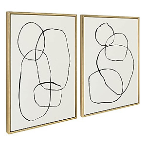 Kate and Laurel Sylvie Sylvie Modern Circles and Going in Circles Framed Linen Textured Canvas Wall Art Set by Teju Reval of SnazzyHues, 2 Piece 23x33 Gold Abstract Art Prints for Wall