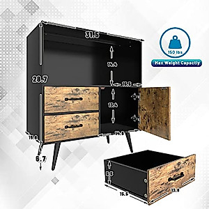 YESHOMY Nightstand Storage Cabinet with Door & Drawers for Living Room, Bedroom, 32"(L) x16(W), Black