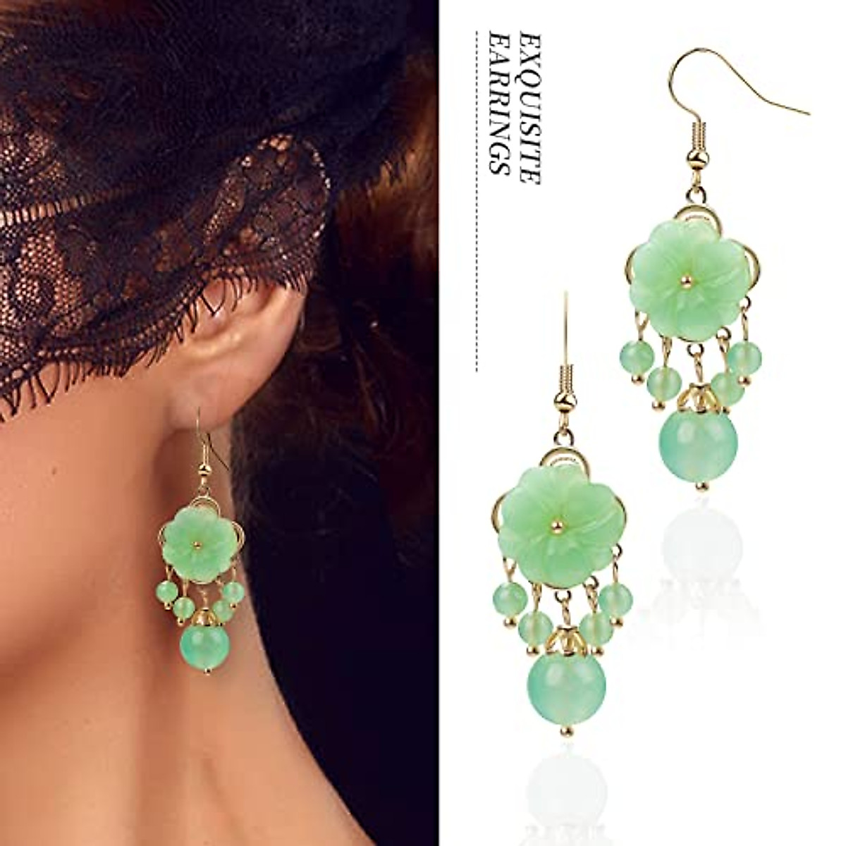 HL1971 14K Natural Green Western Stud Gold Jewelry Jade Women for Earrings
