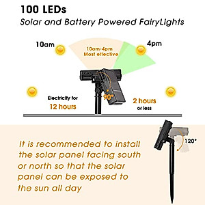 Diyishan 2Pack 36Ft 100Led Outdoor Solar+Battery String Christmas Lights (White)