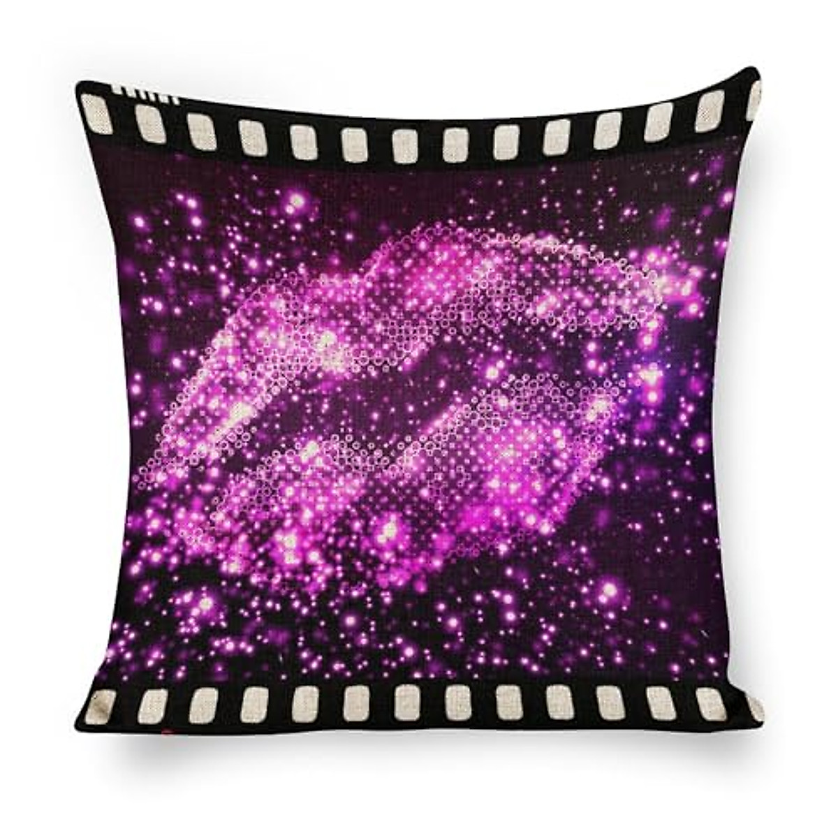 JOJOART Pink Glitter Lips Throw Pillow Covers 18×18 Pillowcases Set of 1 Sexy Mouth Kiss Linen Decorative Square Pillow Case Cushion Covers Standard Size for Sofa Couch Outdoor Bed Pillow Protectors