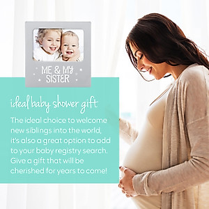 tiny ideas Me and My Sister Picture Frame, Baby Keepsake Frame, Sibling Gifts for Sisters, Brothers, Birthday, Shower, Baptism, Newborn Nursery Decor, 4x6 Photo Insert, Grey