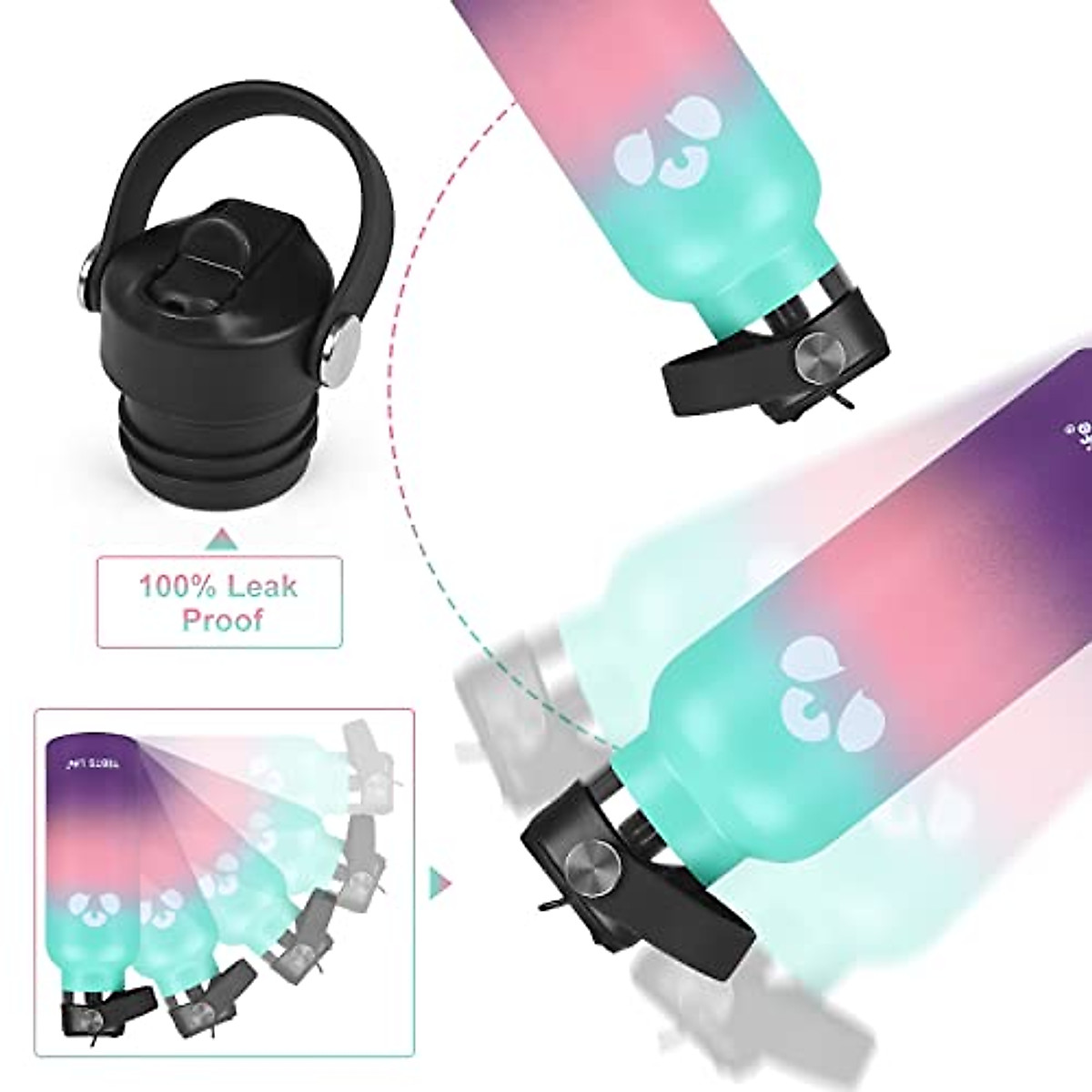 YEBTS LIFE Water Bottle,Vacuum Insulated Water Bottles with 2 Lids & 2 Straws,Stainless Steel Water Bottles Keep Hot and Cold,Leak Proof,Sports Water Bottle for Hiking Biking Sport (18oz, rainbow)