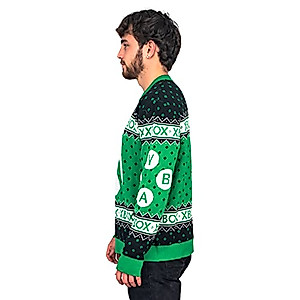 Ripple Junction Adult Unisex X-Box System Gaming Big X Logo Holiday Ugly Christmas Sweater - X-Large - Funny Video Game Christmas Sweater Green