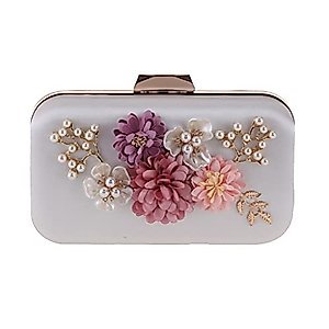 SEIJY Flower Women Handbags Shell Pearl Lady Evening Bags Metal Golden Retro Satin Chain Clutches Purse (Color : Black, Size : 1)