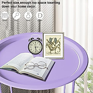Folding Tray Metal Side Table Purple Green Round End Table Cyan Sofa Small Accent Fold-able Table, Round End Table Tray, Next to Sofa Table, Snack Table for Living Room and Bed Room