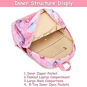 School Backpack for Teen Girls Bookbags Elementary High School Marble Laptop Bags Women Travel Daypacks (Marble Pink)
