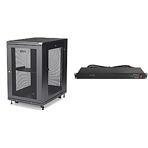 StarTech.com 19" 18U Server Rack Cabinet and 8 Outlet Horizontal 1U Rack Mount PDU Power Strip Bundle