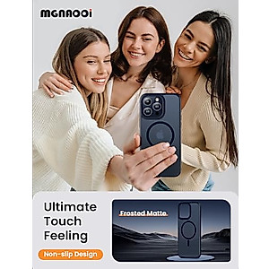 Mgnaooi Magnetic Case for iPhone 14 Pro Case [MIL-Grade Drop Tested & Compatible with MagSafe] Translucent Matte Back with Aluminum Alloy Keys, Shockproof 14 Pro Phone Case 6.1 Inch, Black