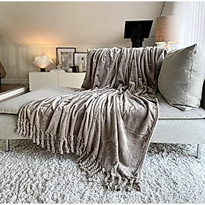ODDS & ENDS HOME Warm Fuzzy & Supercozy Throw Blanket for Sofa - Taupe Blankets & Throws for Couch and Bed. Full Size Blanket Throw Extra Large Lap Warmer