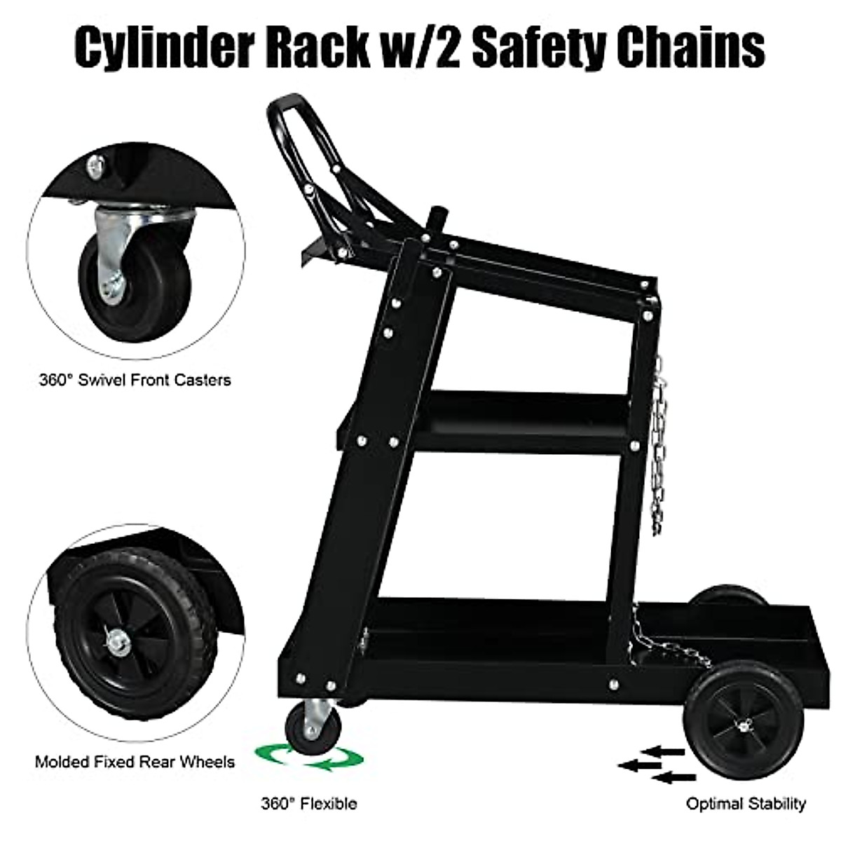 3 Tiers Rolling Welding Cart with Wheels,Rolling Welder Plasma Cutter,Heavy Duty Welding Carts with Wheels and Tank Storage for TIG MIG ARC, Black
