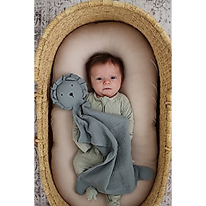 Marlowe & Co Organic Cotton Muslin Lion Lovey Blanket, Organic Cotton Muslin Lion Security Blanket (Sage)