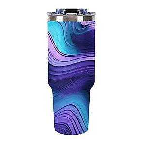 LLUTSNTH 40 Oz Vacuum Tumbler with White Handle Leakproof Insulated Tumbler Wavy Purple Stainless Steel Travel Mug with Lid And Straw Coffee Cup Cute Water Bottles Cup Holder Friendly
