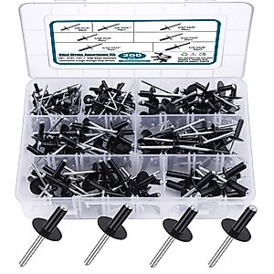 SATANTECH 200PCS Black Rivets Pop Rivets Assortment Kit, Large flange Aluminum Rivets(1/8" 3/16" 1/4") Assorted Blind Rivets with Case