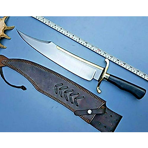 Barq Metals Beautiful Custom Hand M,ade Stainless Steel ''50cm'' Alamo Musso Bowi knife With Pure Leather Sheath
