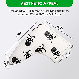 Golf Putter Head Covers Blade Club Headcover PU Leather Protector Cover Black White Fits All Putters for Men Women (White-Bones)